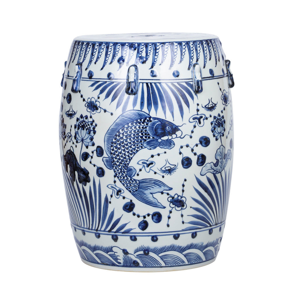 Blue white ceramic stool store